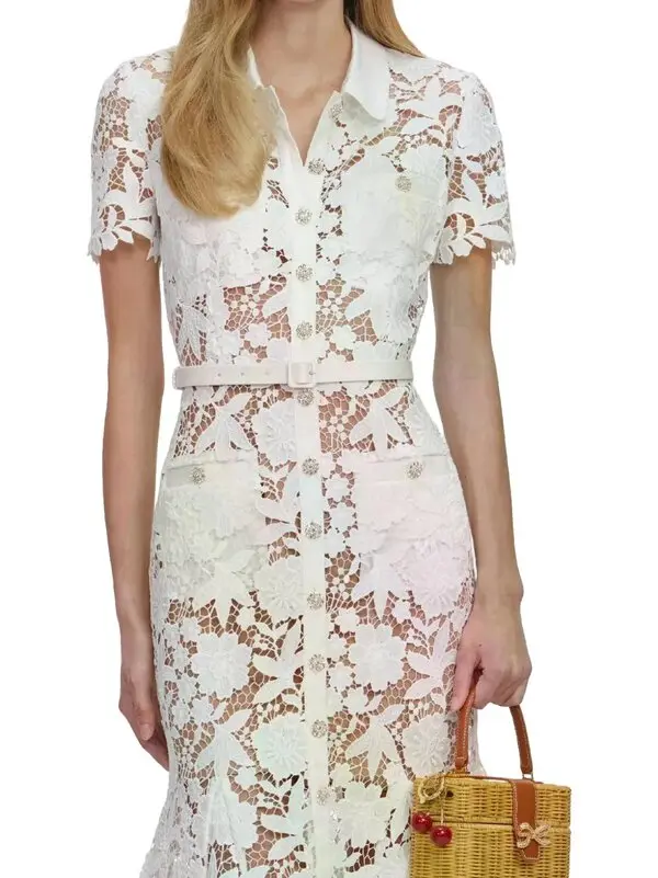 SELF-PORTRAIT Floral Lace Collared Midi Dress - White
