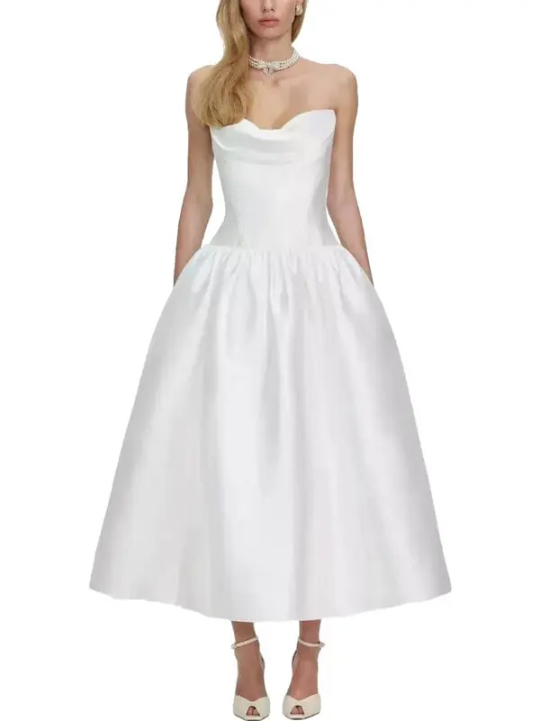 SELF-PORTRAIT Sweetheart Flared Midi Dress - White