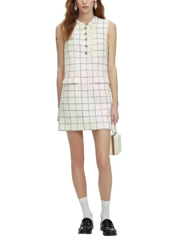 SELF-PORTRAIT Check Button Mini Dress - White