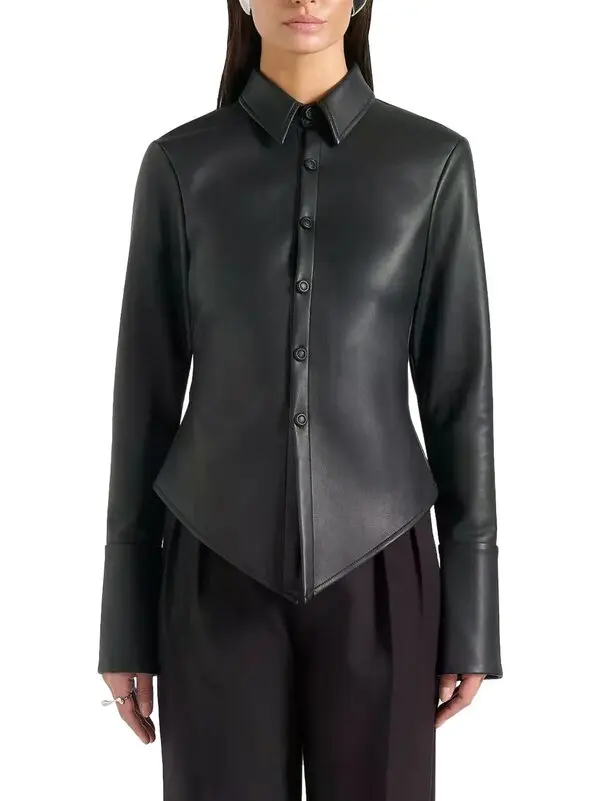 Manière De Voir Maniere De Voir Vegan Leather Fitted Shirt - Black