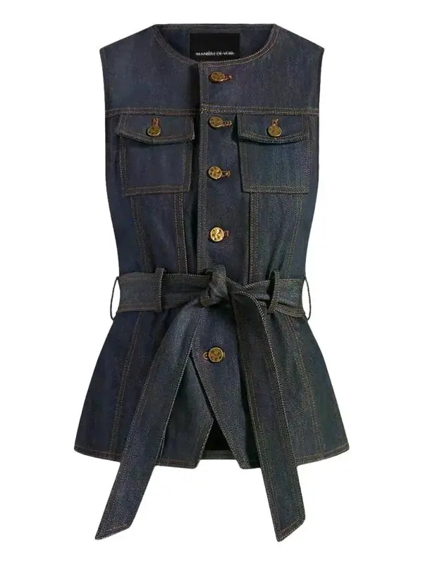 Manière De Voir Darcy Button Denim Waistcoat - Blue