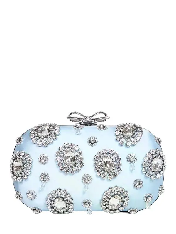 SELF-PORTRAIT Crystal-embellished Bow Clutch Bag - Blue