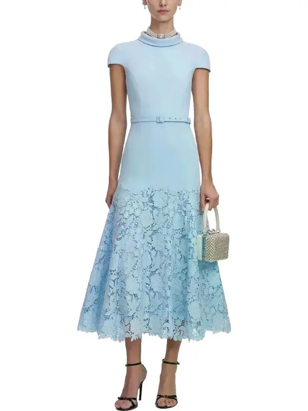 SELF-PORTRAIT Lace Belt Midi Dress - Blue