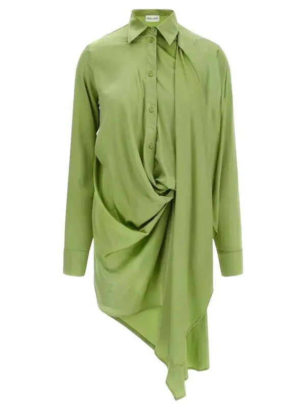 VAILLANT Isadora Asymmetrical Draped Shirt Dress - Green