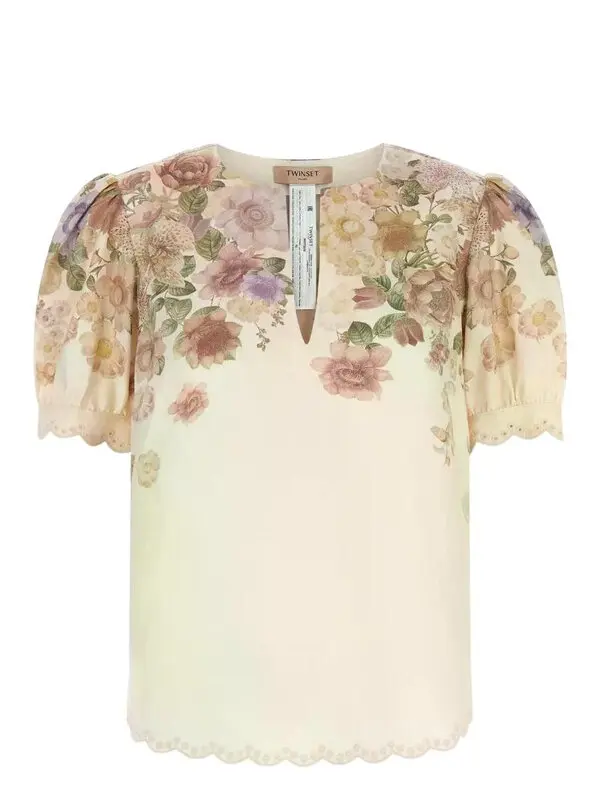 TWINSET Floral Puff-sleeve Blouse - Neutrals