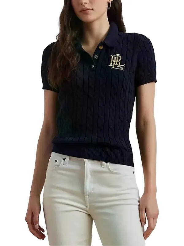 Ralph Lauren Cable-knit Polo Top With Embroidered Detail - Blue