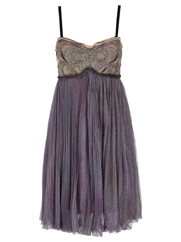 LANVIN Babydoll Glittery Beaded Midi Dress - Purple
