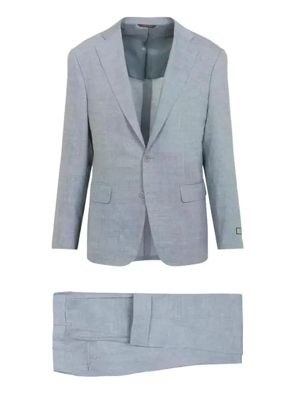 Canali Button-fastening Linen Suit - Blue
