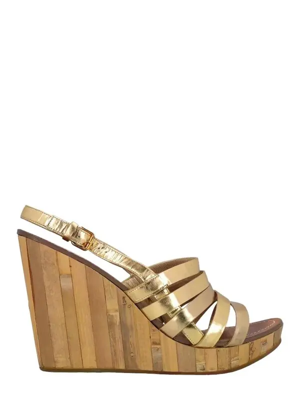 Miu Miu Strap Wooden Wedge Sandals - Gold