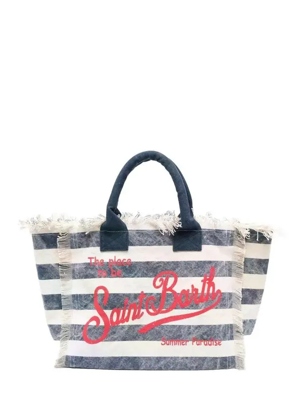 MC2 SAINT BARTH Striped Fringed Tote Bag - Blue