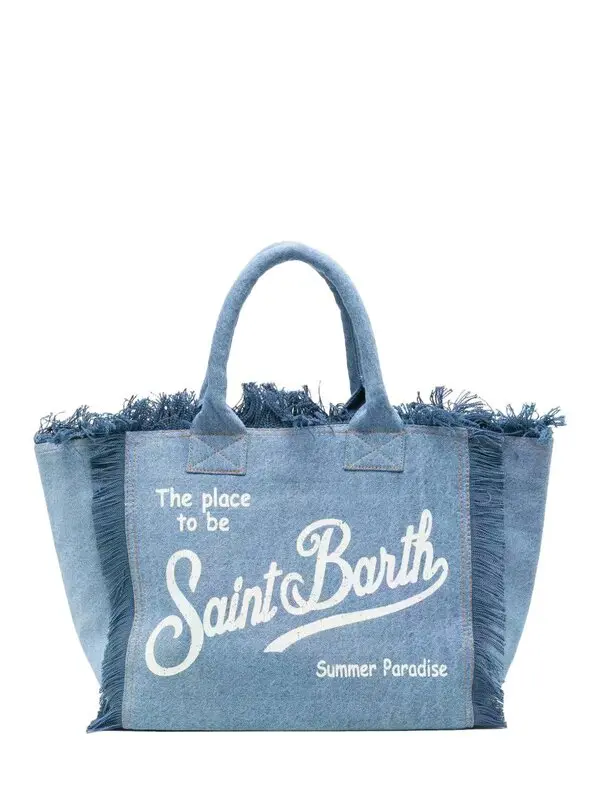 MC2 SAINT BARTH Vanity Fringed Logo-print Tote Bag - Blue