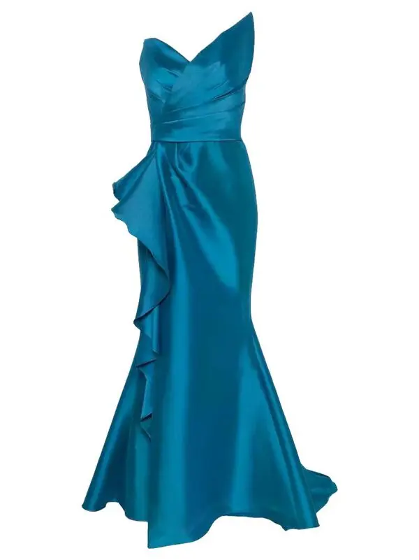 MARFIL BARCELONA Ruffled Strapless Maxi Dress - Blue