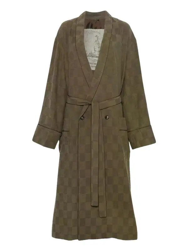 ZIGGY CHEN Checked Belted Double-breasted Coat - Green