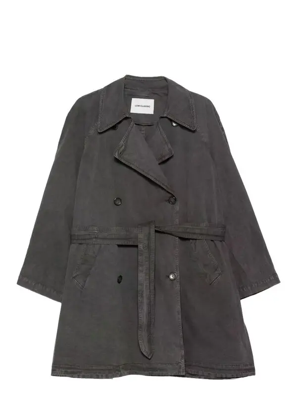 LOW CLASSIC Belted Double-breasted Coat - Grey
