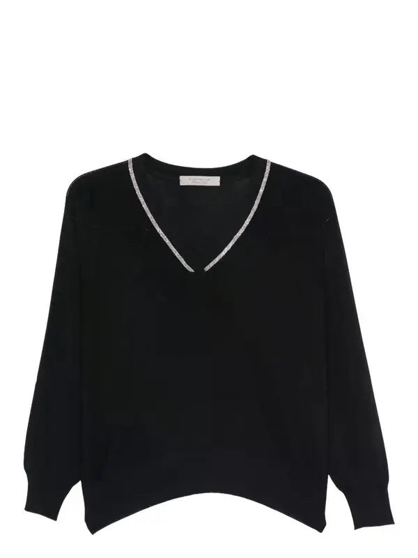 D.exterior V-neck Long-sleeve Sweater - Black