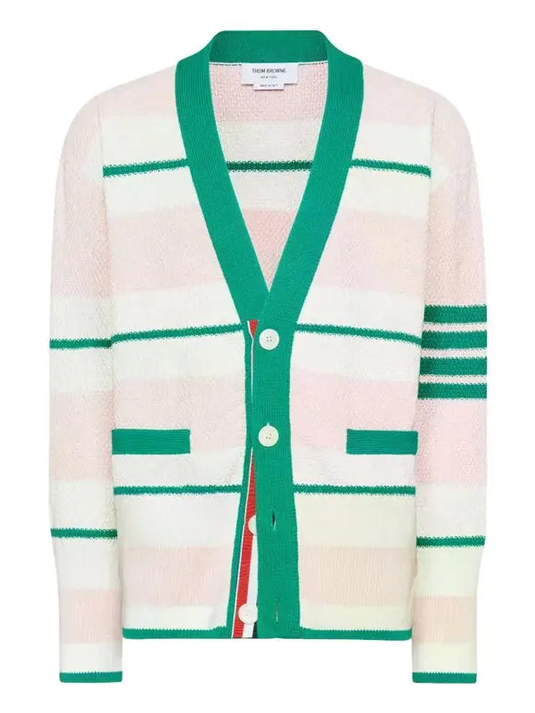Thom Browne Seed Stitch 4-bar Striped Cardigan - White