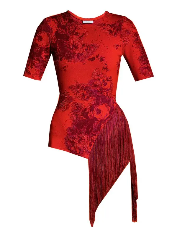 Erdem Floral Knit Top With Fray Detail - Red