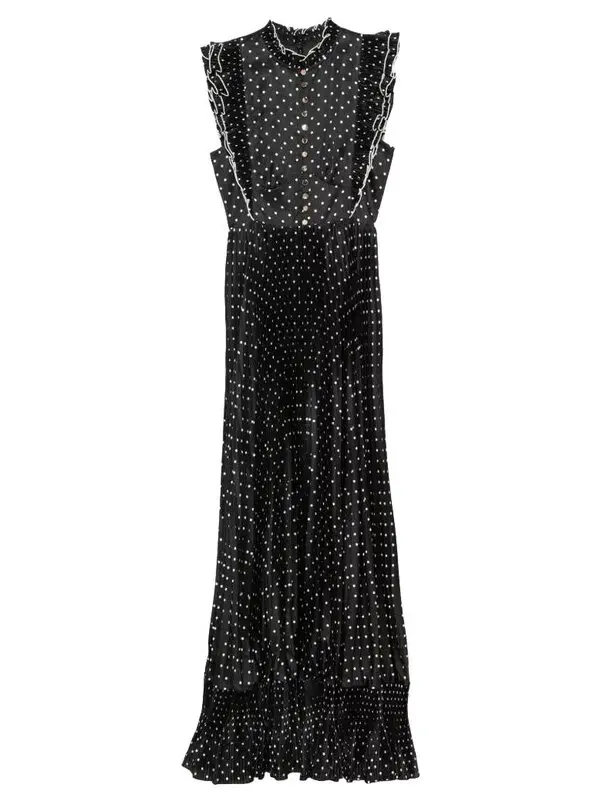 SELF-PORTRAIT Sleeveless Polka Dot Maxi Dress - Black