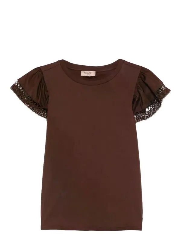 TWINSET Lace Puff-sleeved T-shirt - Brown