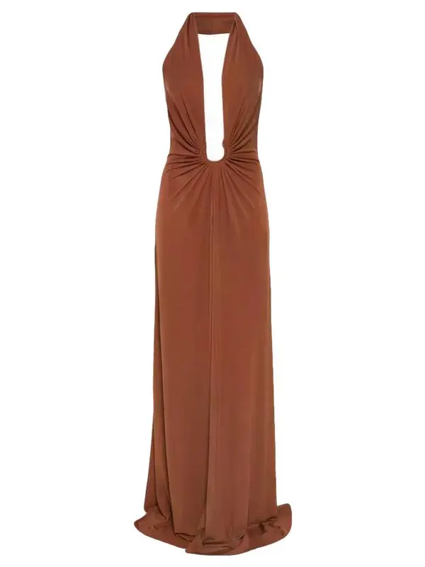 ALESSANDRO LEGORA Halterneck Ring-detail Maxi Dress - Brown