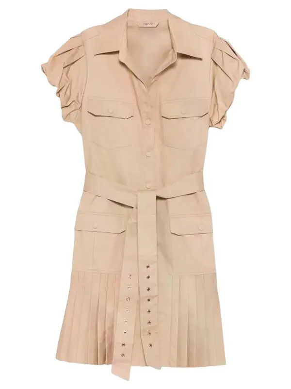 TWINSET Belted Pleated Mini Dress - Neutrals