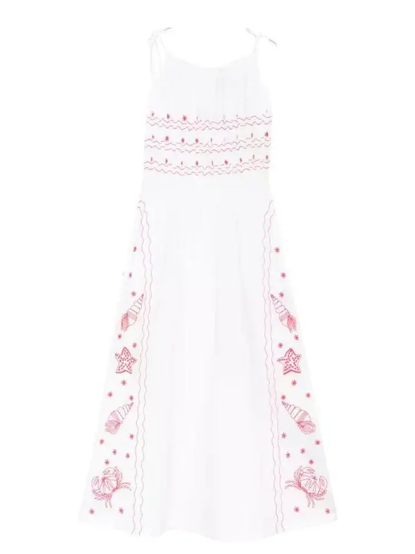 Maison Labiche Floral-embroidered Midi Dress - White
