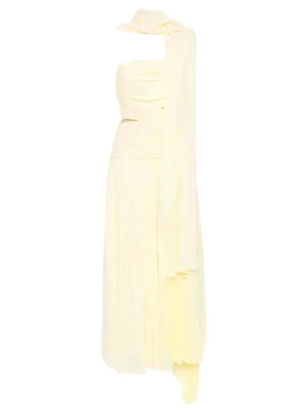 SELF-PORTRAIT Strapless Maxi Dress With Scarf Detail - Yellow