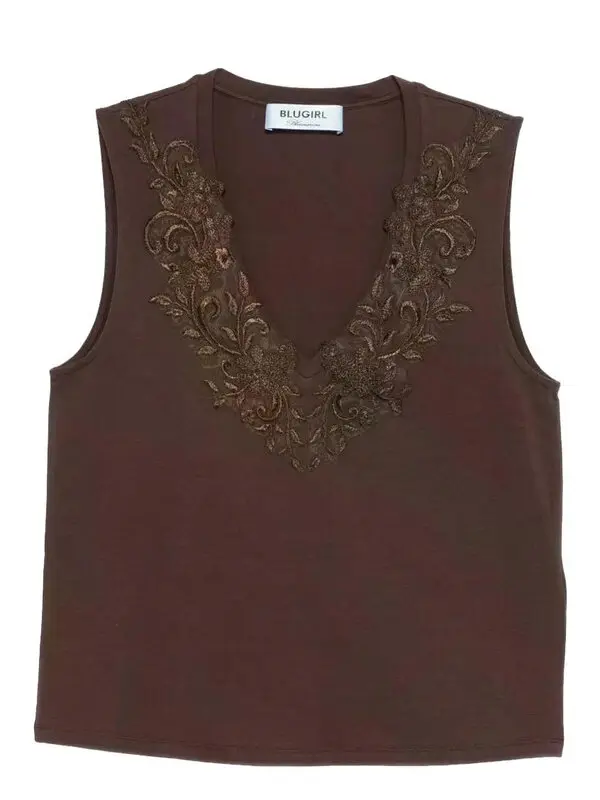 BLUGIRL Embellished V-neck Top - Brown