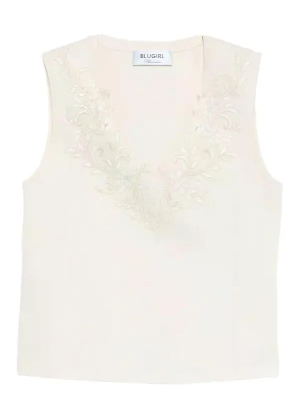 BLUGIRL V-neck Embroidered Tank Top - Neutrals