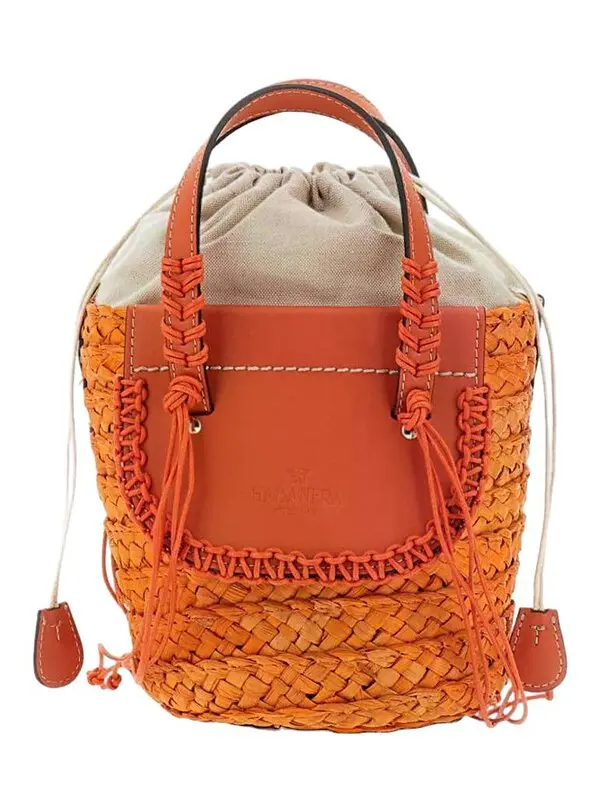 CUBA LAB Habanera Braided Handle Bucket Bag - Orange