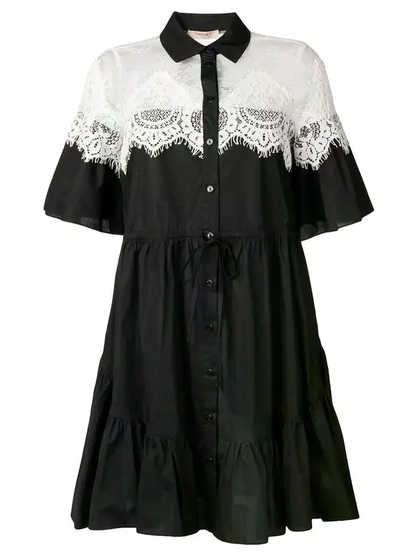 TWINSET Lace Panel Cotton Dress - Black