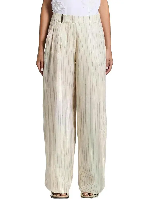 Peserico Pinstripe Palazzo Pants - Neutrals