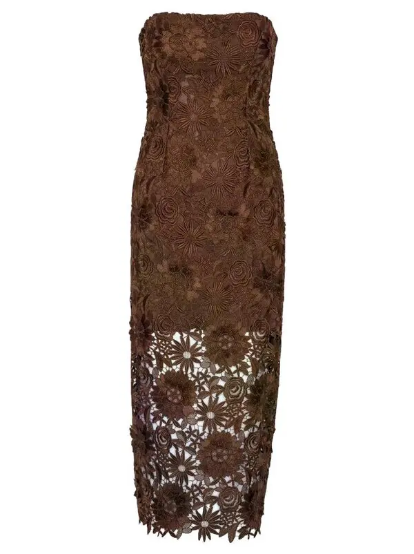 ROTATE BY BIRGER CHRISTENSEN 3d Lace Midi Dress - Brown
