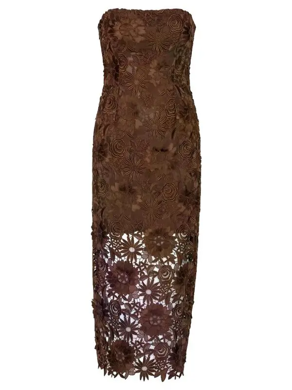 ROTATE BY BIRGER CHRISTENSEN 3d Lace Midi Dress - Brown