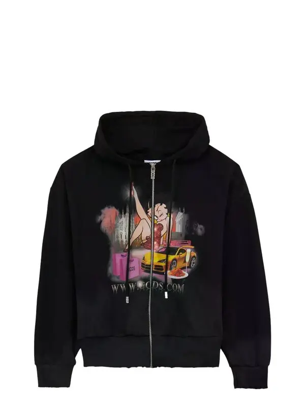 Gcds X Betty Boop Zip-up Cotton Hoodie - Black
