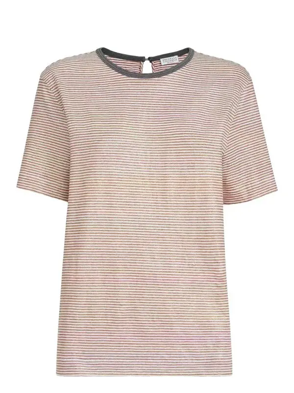 Brunello Cucinelli Striped Lamé T-shirt - Orange