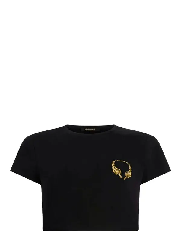 Roberto Cavalli Cropped Graphic T-shirt - Black