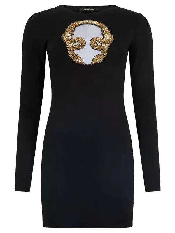 Roberto Cavalli Embellished Long-sleeve Mini Dress - Black