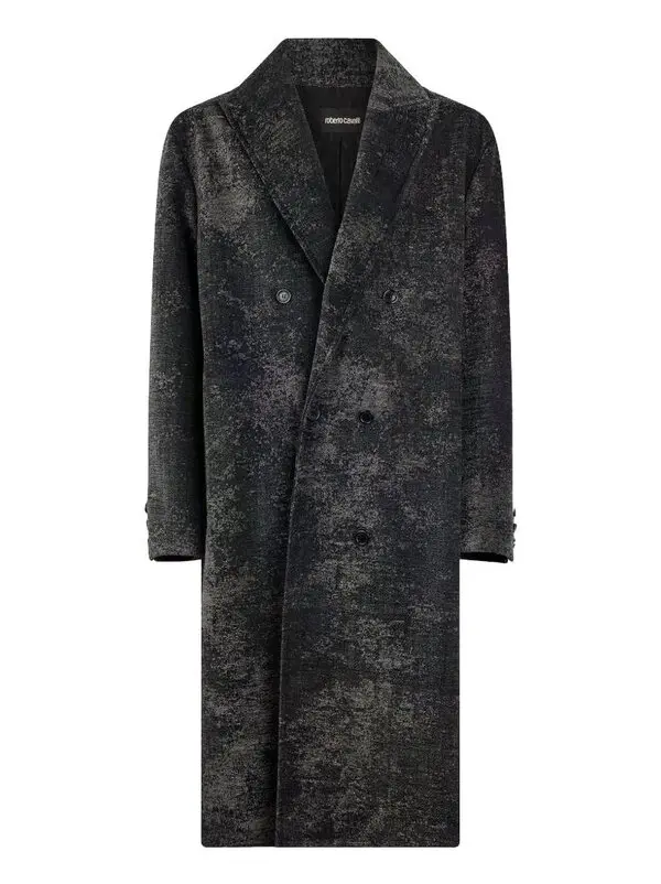Roberto Cavalli Double-breasted Distressed-effect Coat - Black