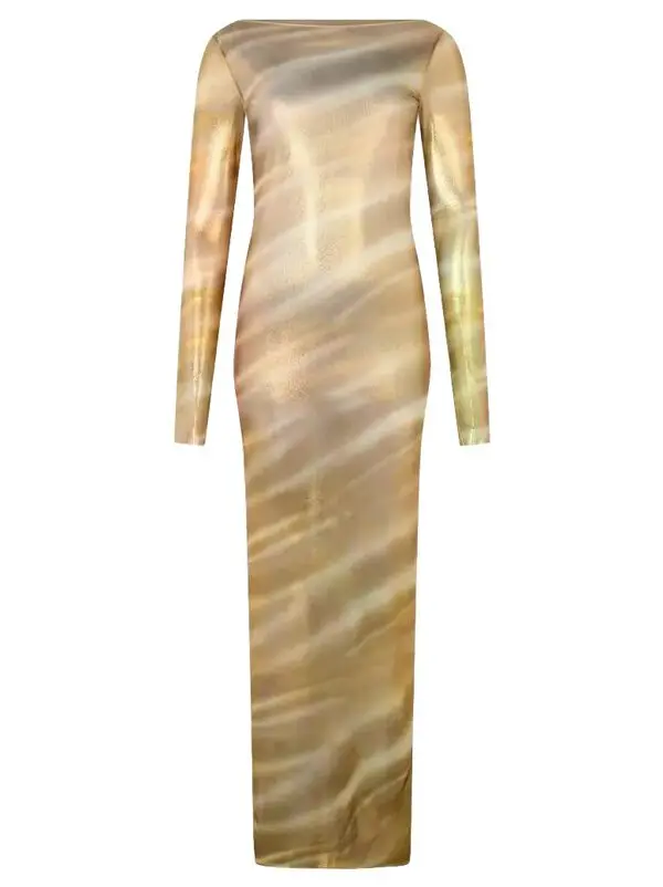 Roberto Cavalli Marble-print Maxi Dress - Gold