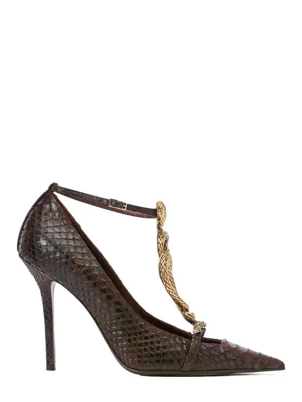 Roberto Cavalli Snake-motif Pointed-toe Pumps - Brown