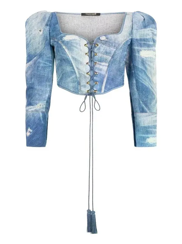 Roberto Cavalli Patchwork-effect Corset Top - Blue