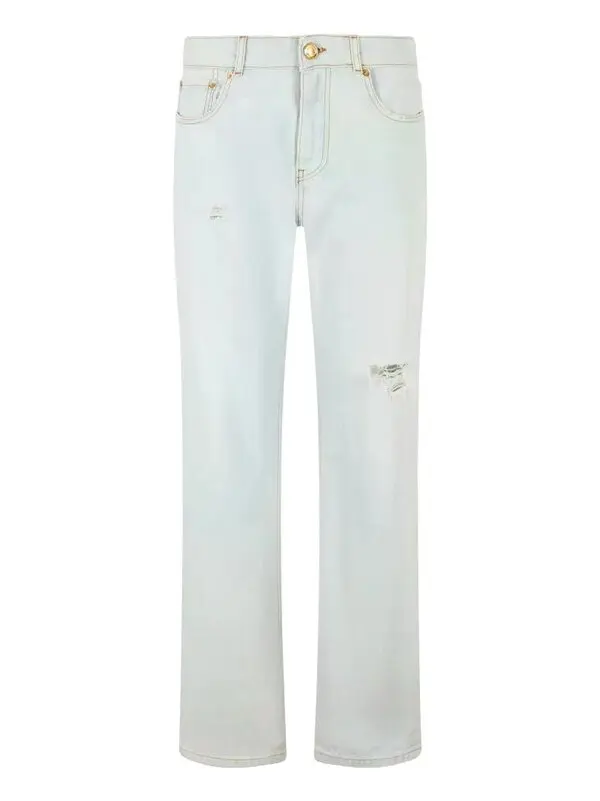 Roberto Cavalli Distressed Jeans With Gold-tone Hardware - Blue