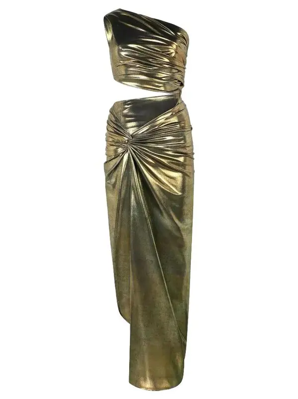 Roberto Cavalli One-shoulder Cut-out Midi Dress - Gold