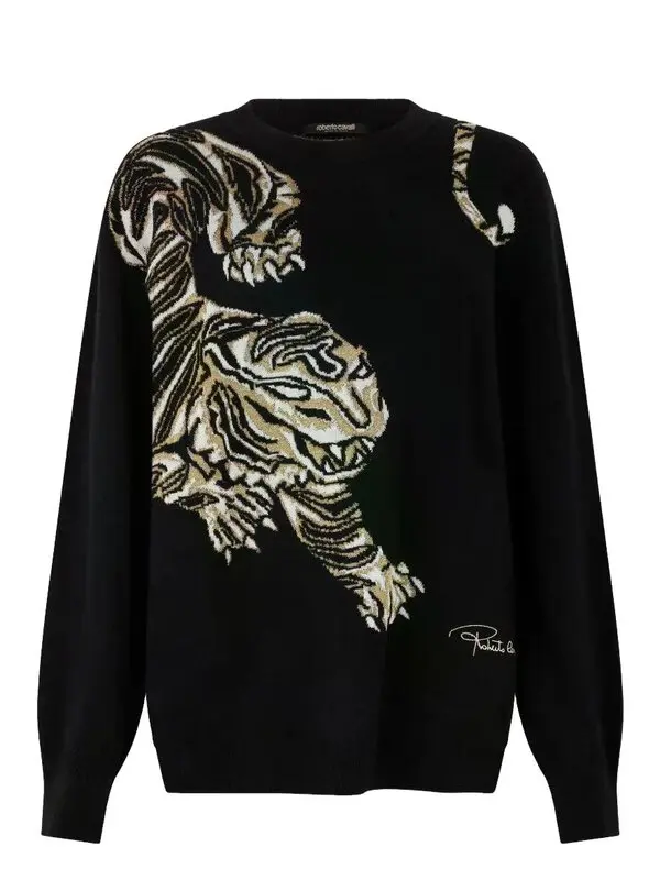 Roberto Cavalli Tiger-print Crew-neck Sweater - Black