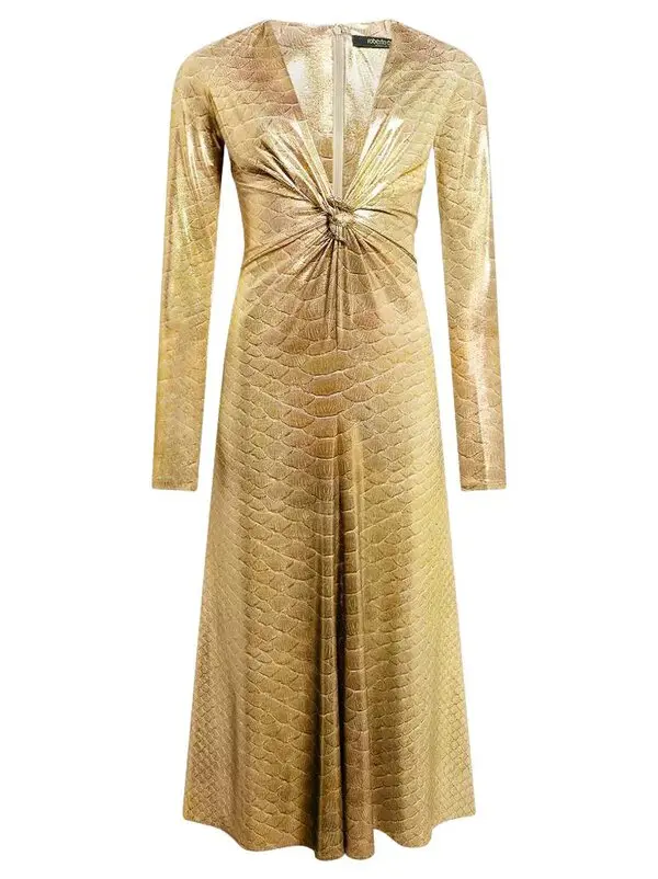 Roberto Cavalli Serpentine-print Midi Dress - Gold
