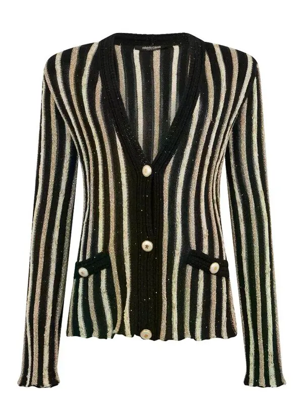Roberto Cavalli Striped Button-up Cardigan - Black