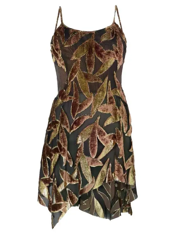Roberto Cavalli Foliage-motif Mini Dress - Brown