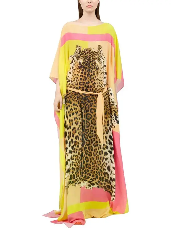 Roberto Cavalli Animal-print Belted Maxi Dress - Yellow