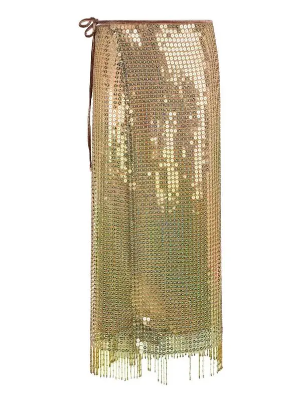 Roberto Cavalli Sequin-embellished Fringed Midi Skirt - Gold